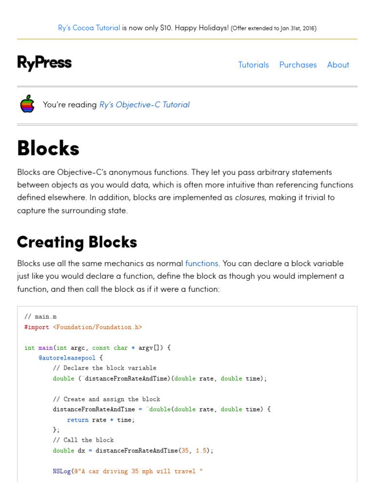 Blocks - Ry's Objective-C Tutorial - RyPress | PDF