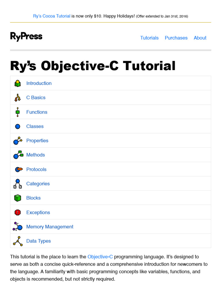 Ry’s Objective-C Tutorial - RyPress | PDF | Objective C | Cocoa (Api)