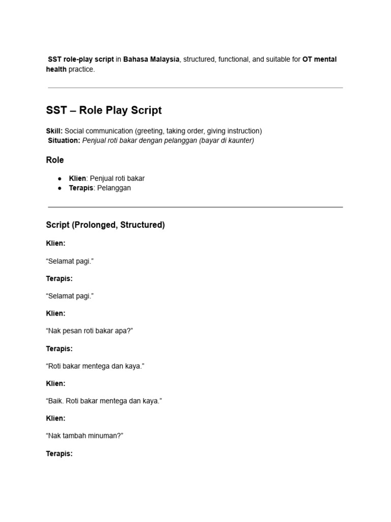 Role Play Script For Social Skill Training | PDF