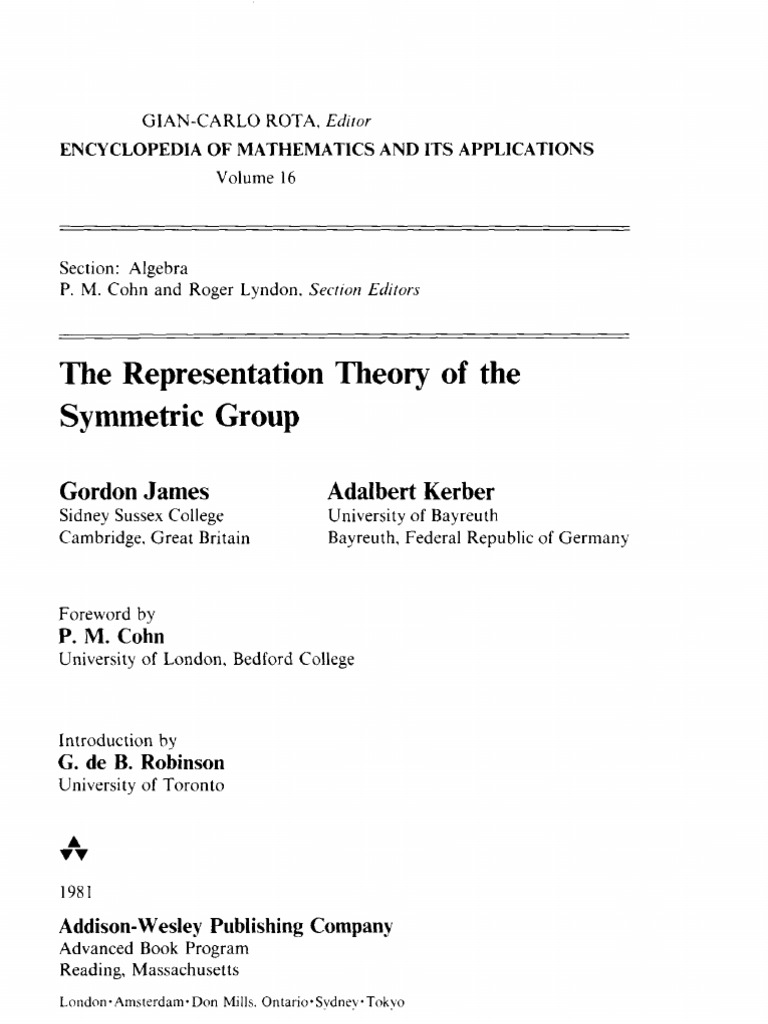 James Kerber Representation Theory Of Symmetric Groups Pdf Permutation Group Mathematics