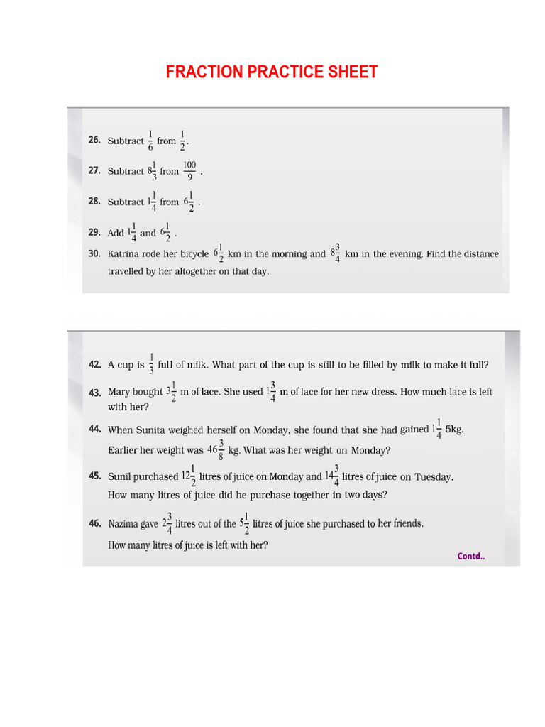 Fraction Practice Sheet | PDF