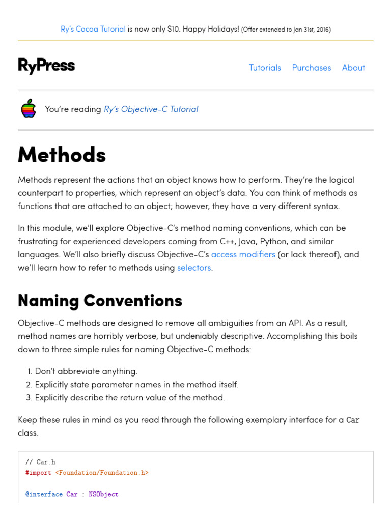 Methods - Ry’s Objective-C Tutorial - RyPress | PDF | Objective C ...