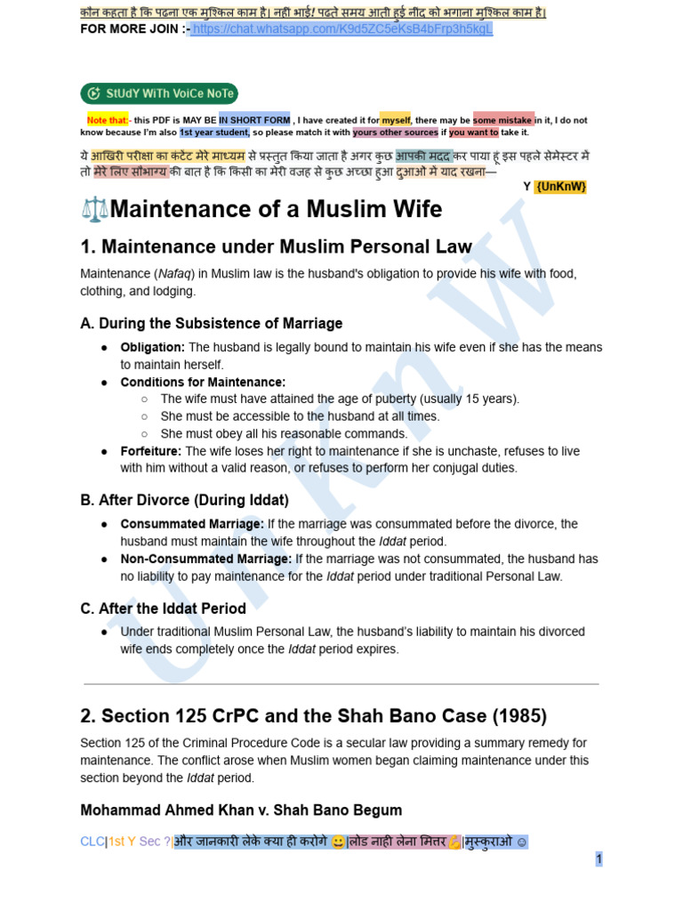 Maintenance Muslim & Shayara Bano Short (Unknw) | PDF | Justice | Crime ...