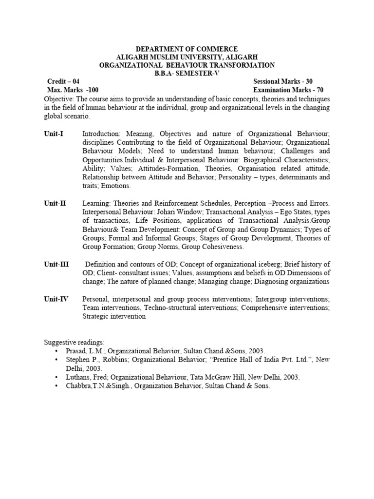 BBA Sem 5 Syllabus | PDF | Marketing | Organizational Behavior