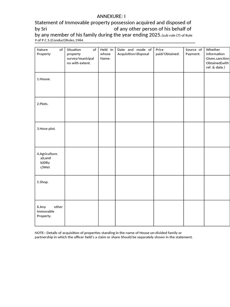 Immovable Property Statement 2025 | PDF