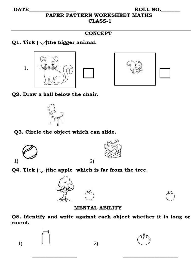 Class 1 Maths Worksheet Template | PDF