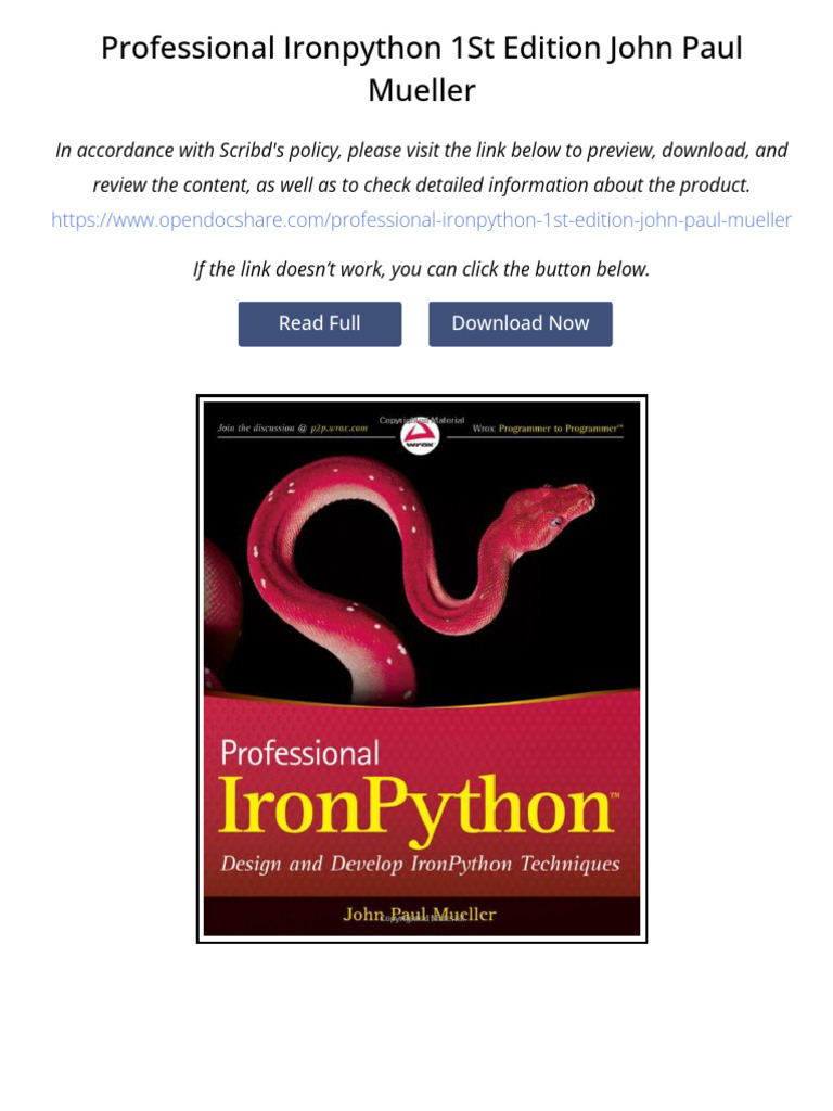 Professional IronPython 1st Edition John Paul Mueller | PDF | C Sharp (Programming Language ...