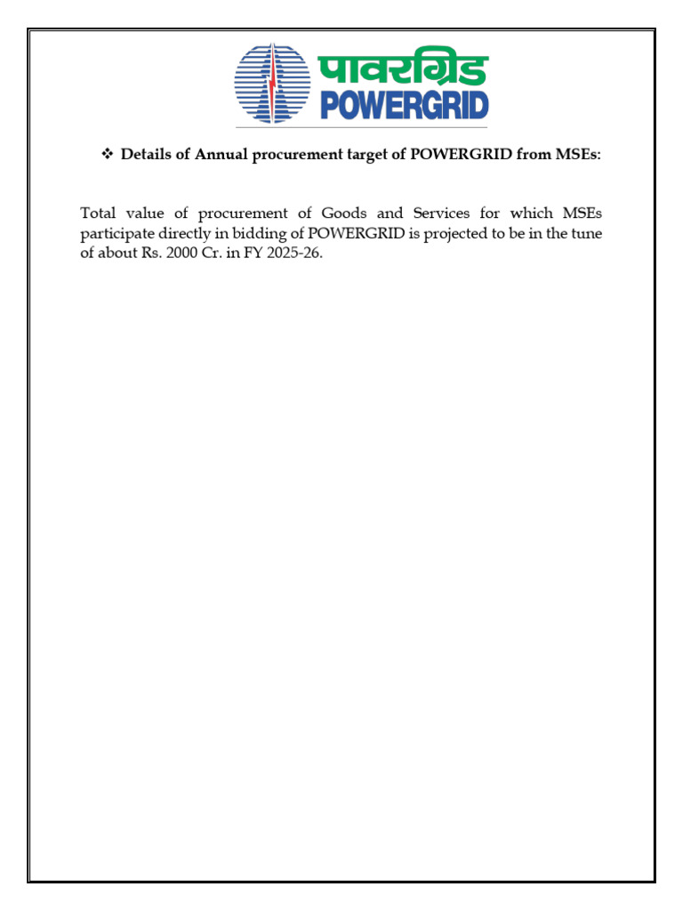 POWERGRID MSE Procurement Target FY 2025-26 | PDF