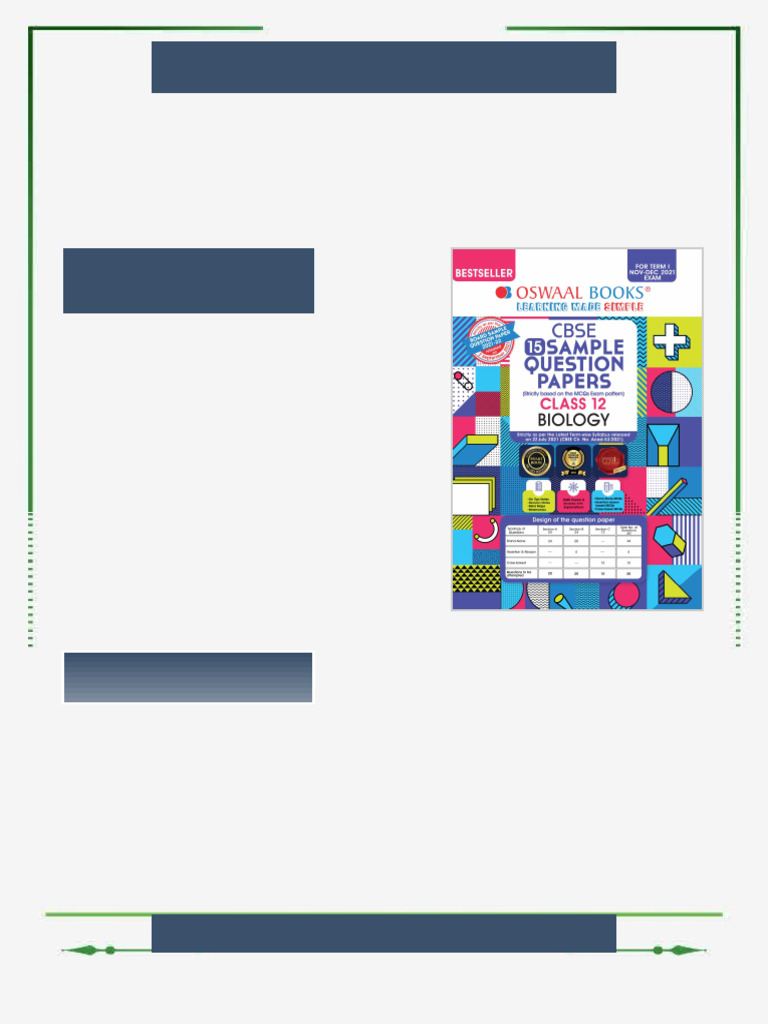 Oswaal CBSE Sample Question Paper Class 12 Biology Book (For Term I Nov ...