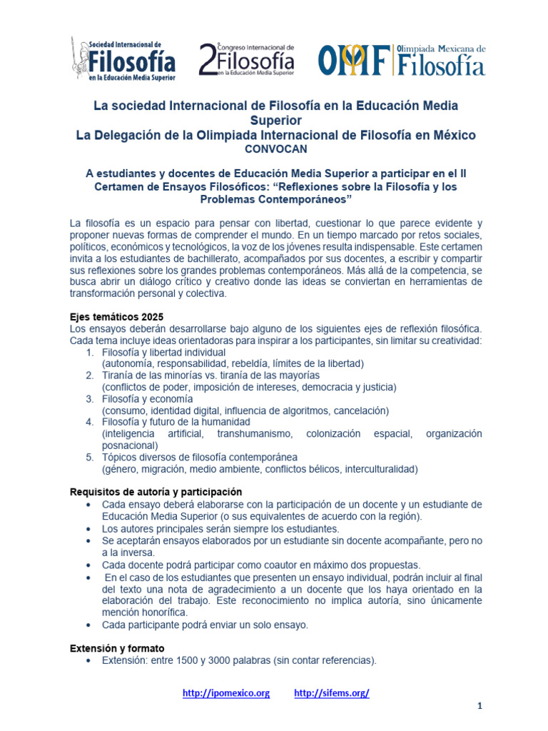 Certamen Reflexiones, La Filosofía y Los Problemas Contemporáneos 2025 ...