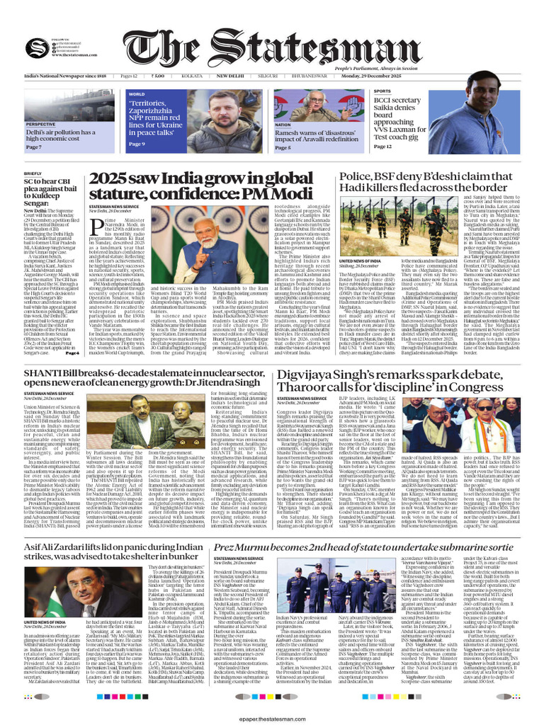 The Statesman 29 12 2025 | PDF | Indian National Congress | Bharatiya ...