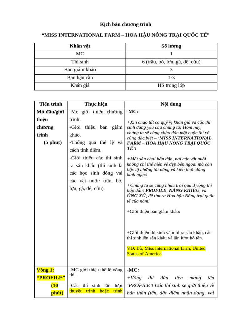 Kịch Bản Chương Trình | PDF