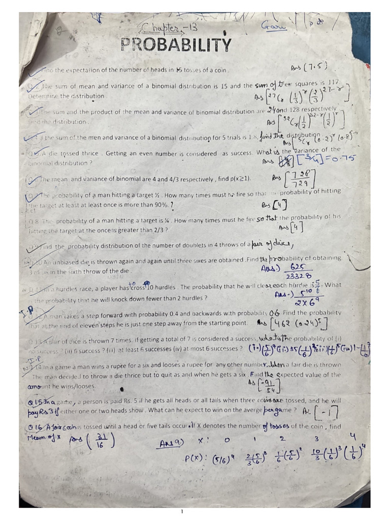 Class 12 Probability Assignment-1 | PDF