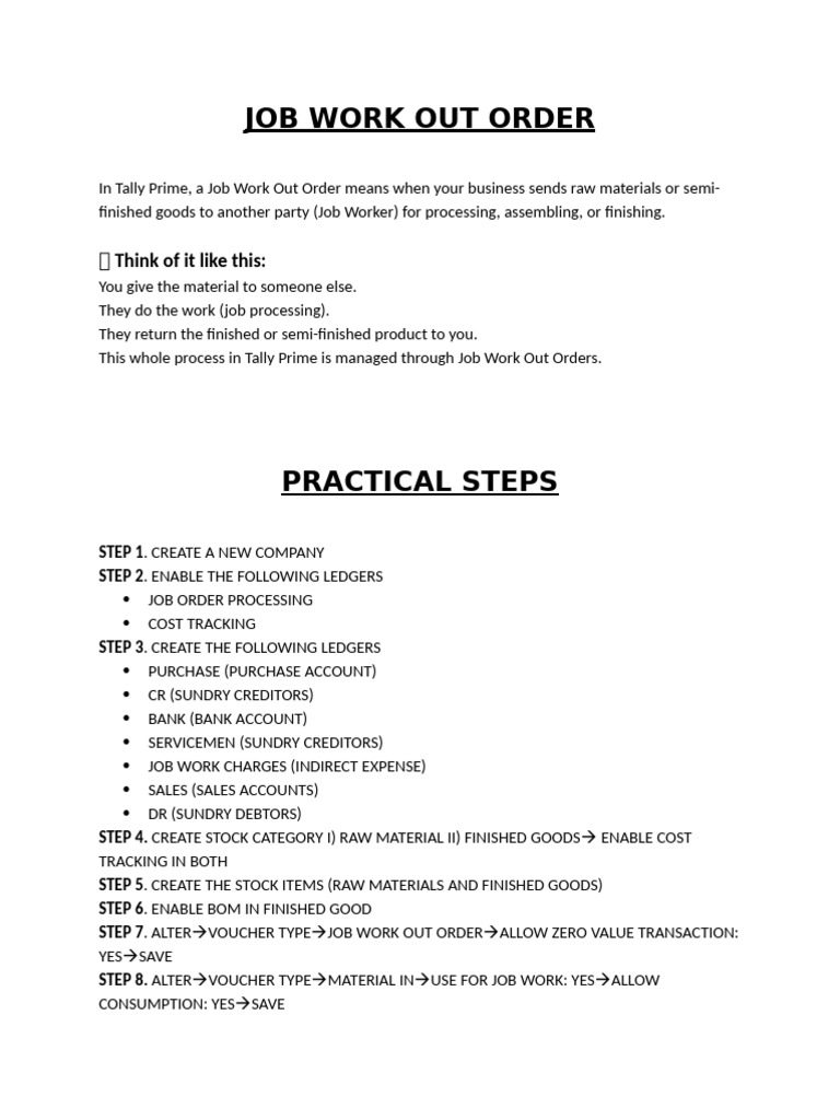 Tally Prime Job Work Out Order Guide | PDF