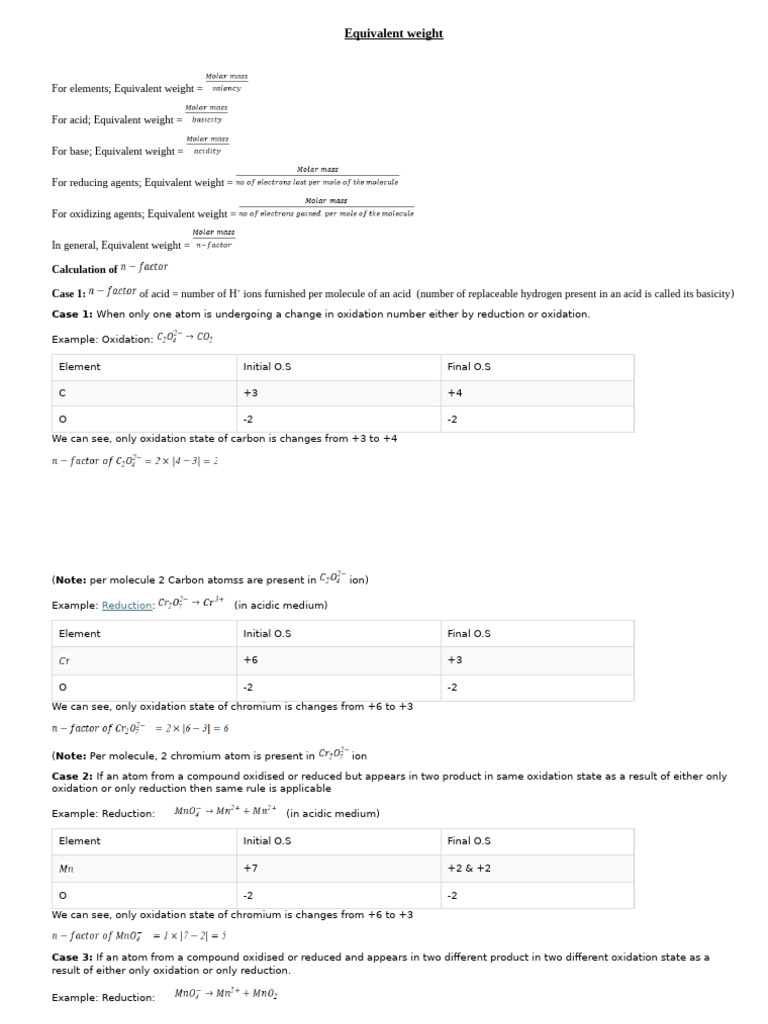 Understanding Equivalent Weight Calculations | PDF