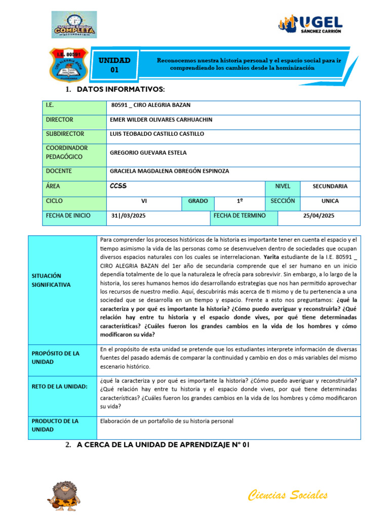 1º UNIDAD 1 CCSS -2025 (Reparado) | PDF | Aprendizaje | Datos
