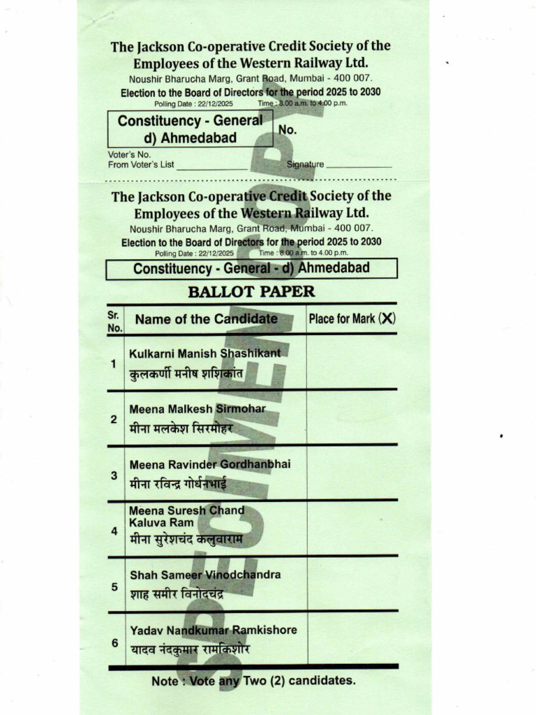 JC Sample Ballot Paper | PDF