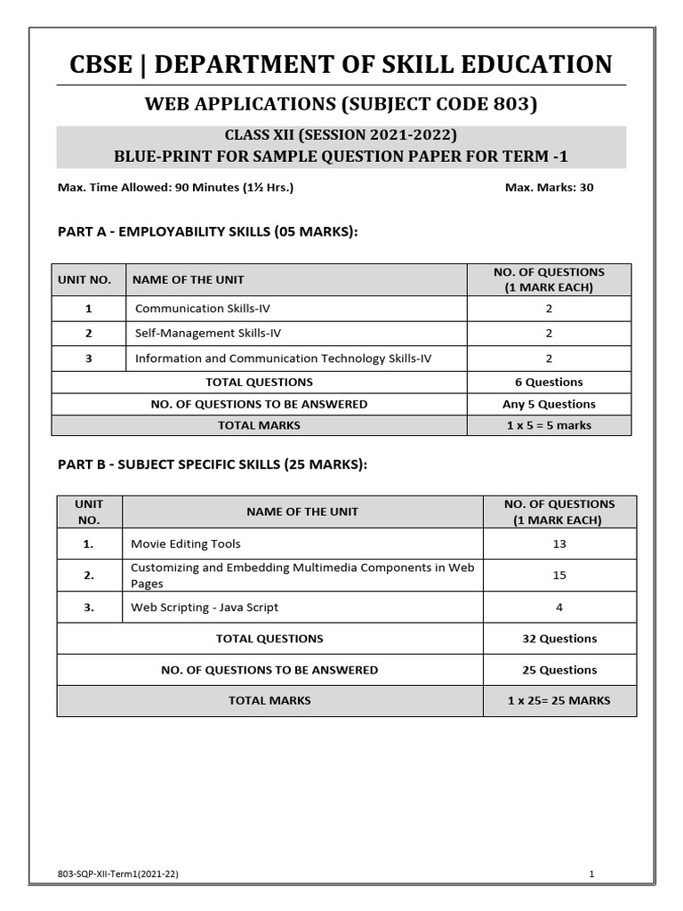 CBSE Class XII Web Applications Term 1 Exam Guide | PDF | Java Script ...