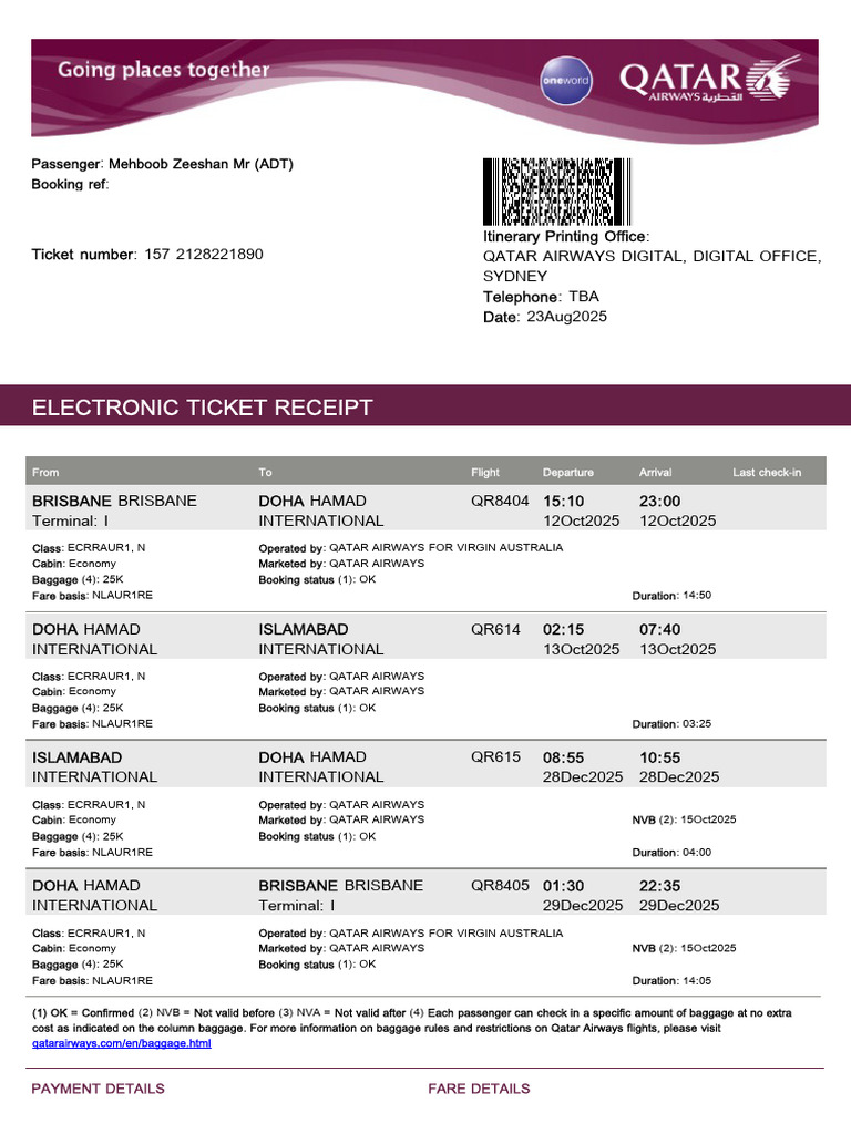 Your Electronic Receipt 250823 131556 | PDF | Airlines