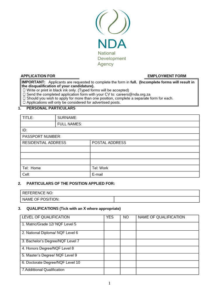Application for Employment Form (1) | PDF