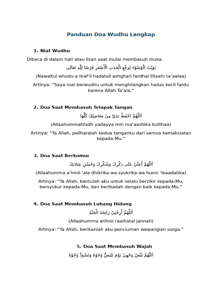Panduan Doa Wudhu Lengkap dan Artinya | PDF