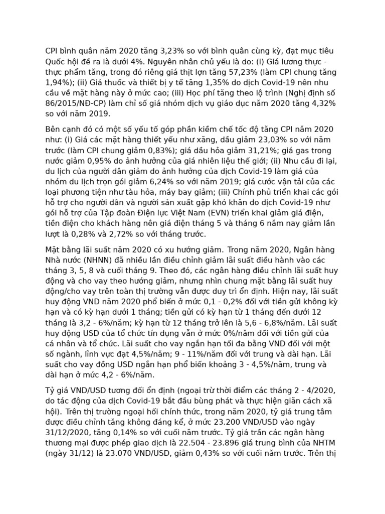 CPI Bình Quân Năm 2020 Tăng 3 | PDF