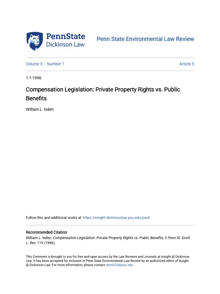 Compensation Legislation - Private Property Rights vs. Public Bene ...