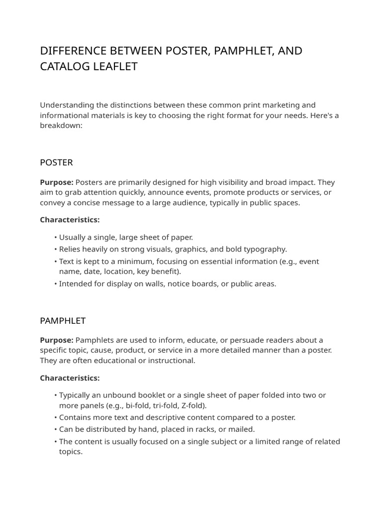 Poster vs. Pamphlet vs. Catalog Leaflet | PDF | Communication | Human ...