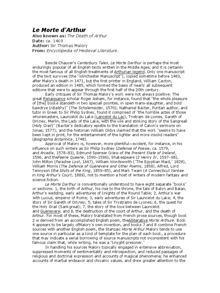 Le Morte Darthur Excerpts | PDF | Le Morte D'arthur | Lancelot