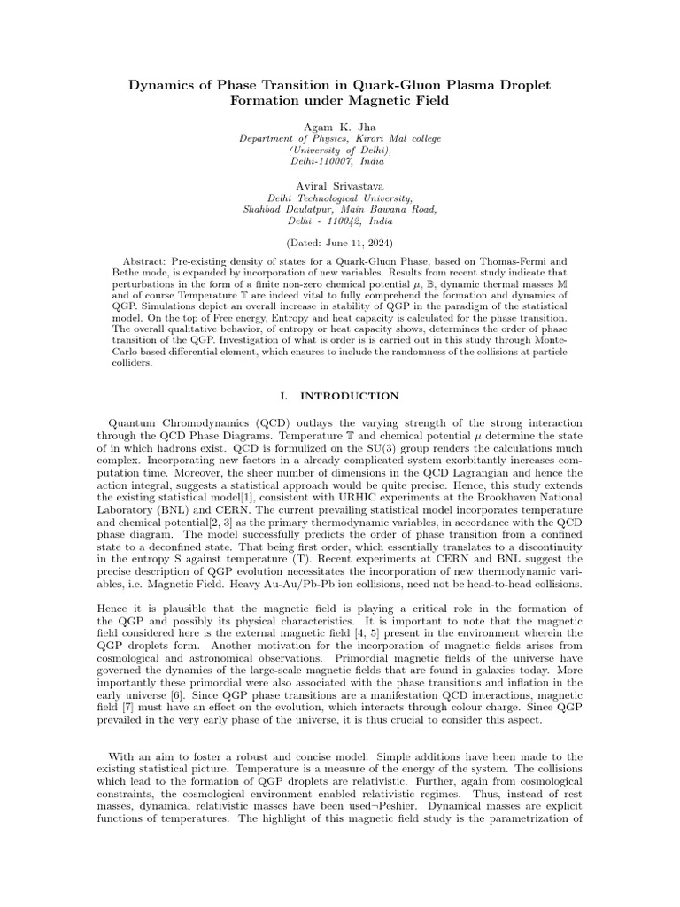 Magnetic Field Effects on Quark-Gluon Plasma | PDF | Quantum ...