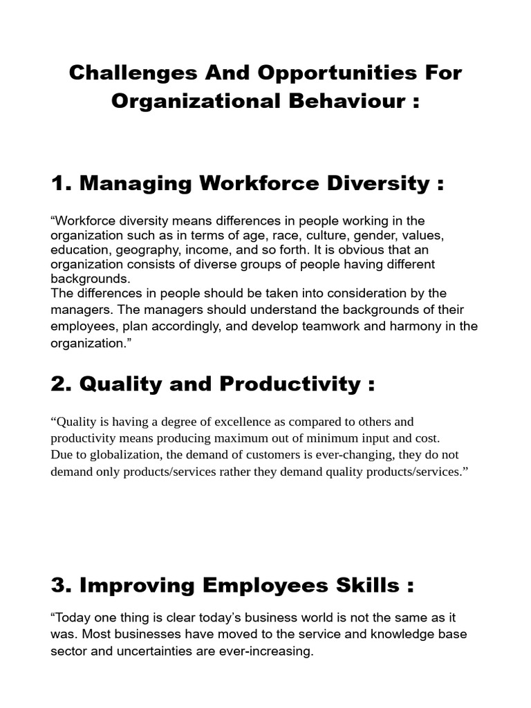 Organizational Behavior Challenges & Solutions | PDF | Organizational ...