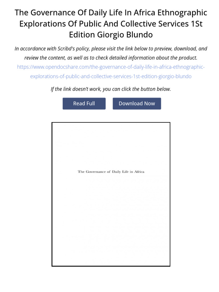 The Governance of Daily Life in Africa Ethnographic Explorations of ...