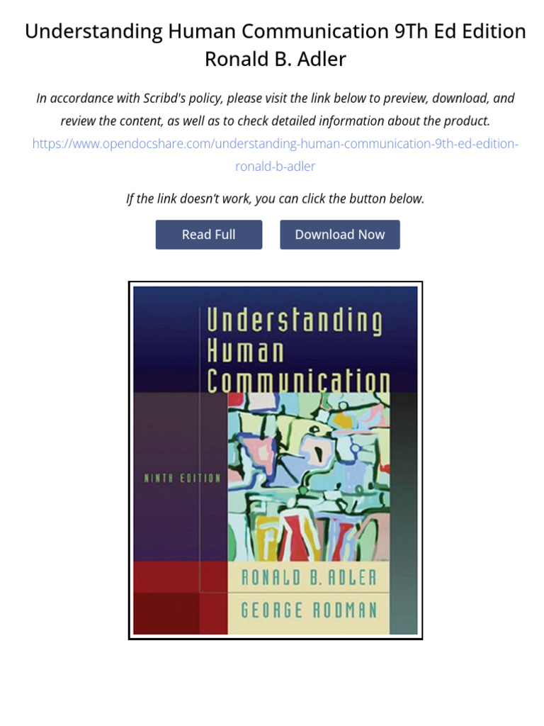 Understanding Human Communication 9th ed Edition Ronald B. Adler | PDF ...