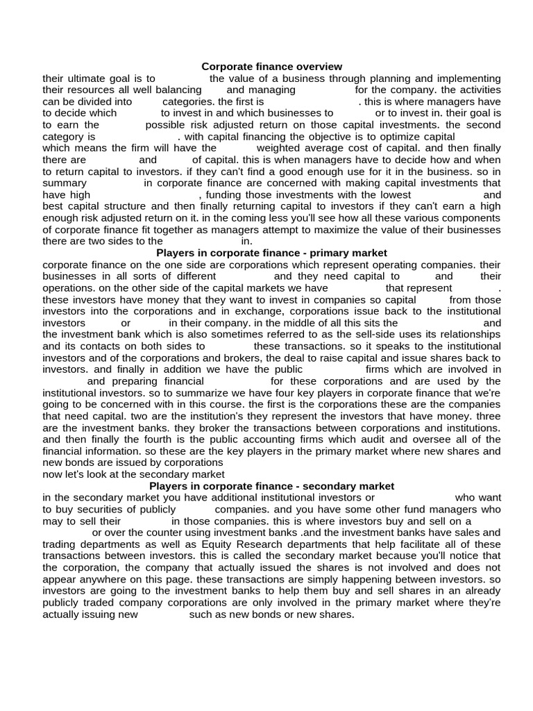 Exercise - Overview of Corporate Finance - Handout | PDF | Investing ...