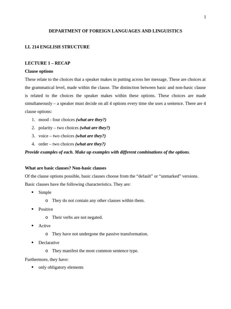Understanding Basic and Non-Basic Clauses | PDF | Clause | Sentence ...