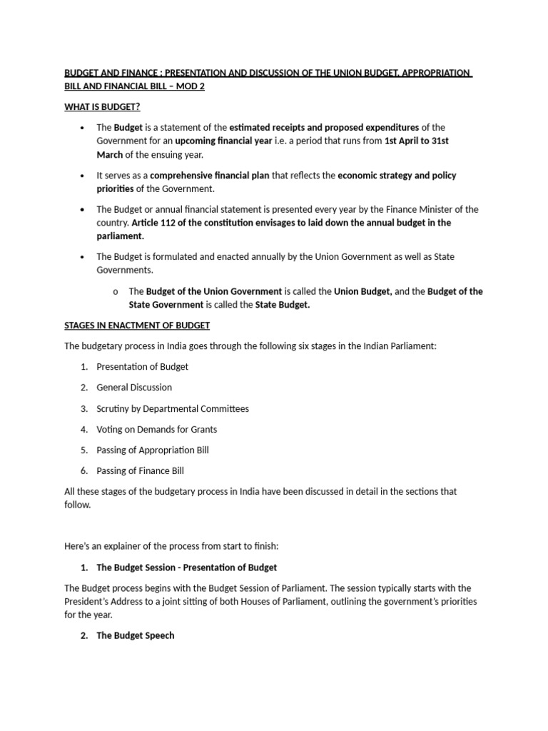 Budget ABudget and Finance | PDF | Government Budget | Appropriation Bill