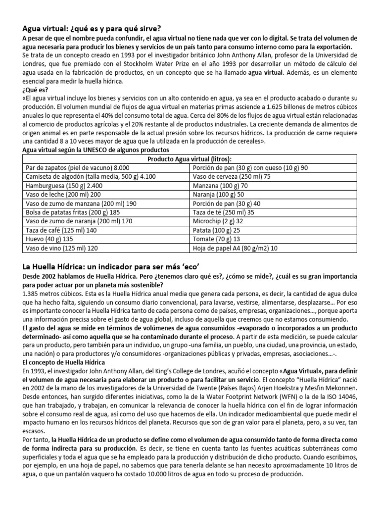 Agua virtual. Huella Hídrica | PDF | Agua | Hidrología