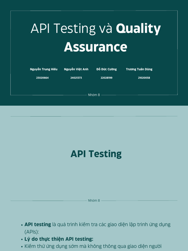 INT3505E 2 NHOM8 W8 API Testing Va Quality Assurance | PDF