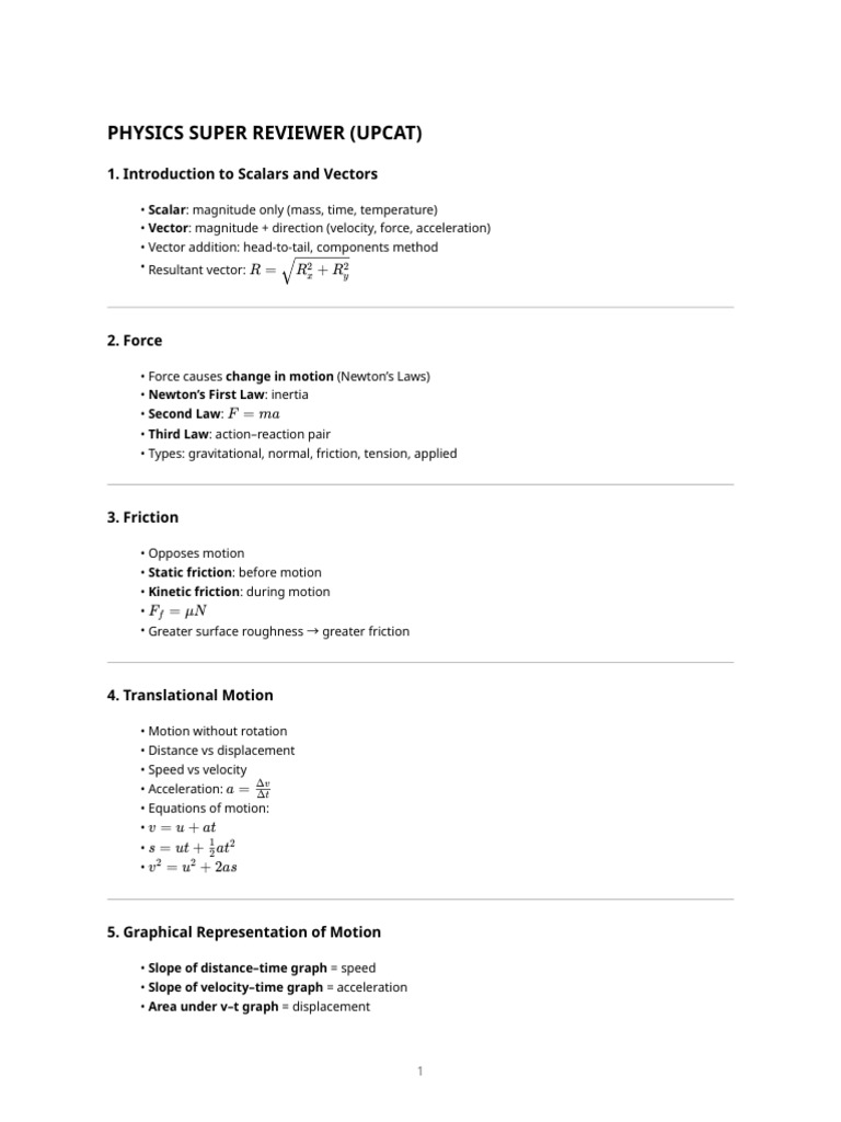 UPCAT Physics Review Guide | PDF | Acceleration | Force