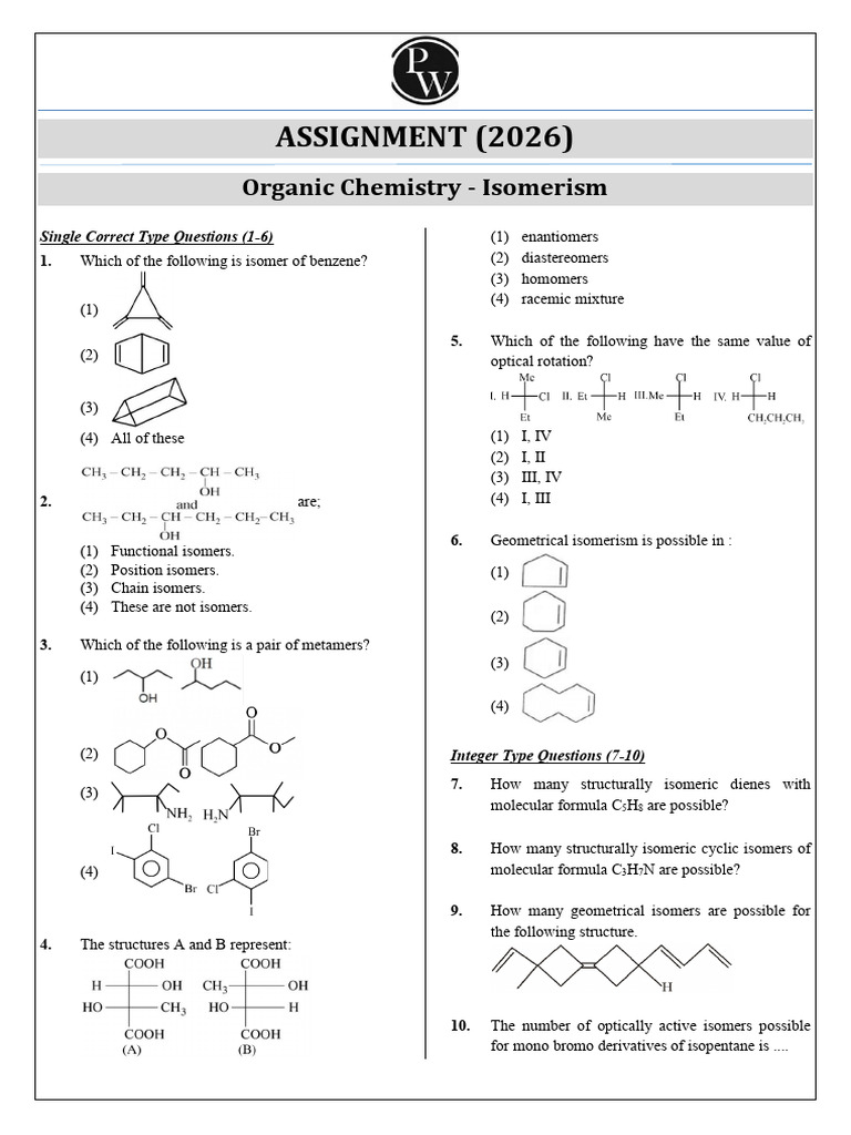 Organic Chemistry Isomerism Quiz | PDF | Isomer | Space