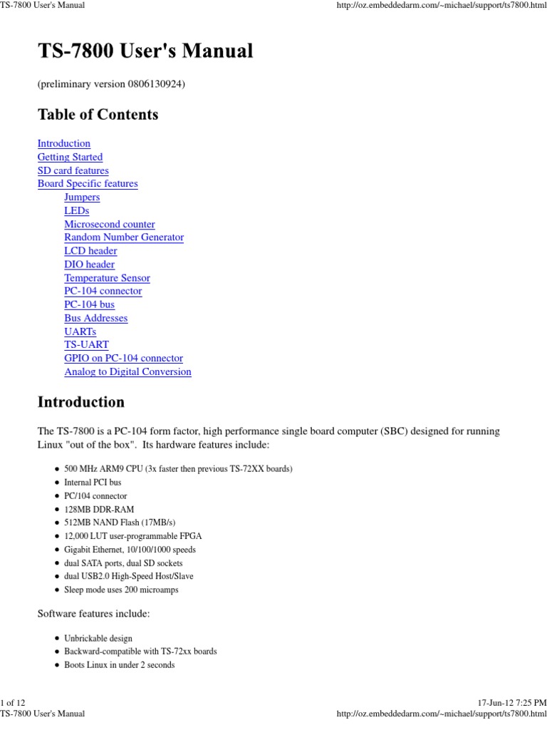 TS-7800 SBC Technical Guide | PDF | Booting | Analog To Digital Converter