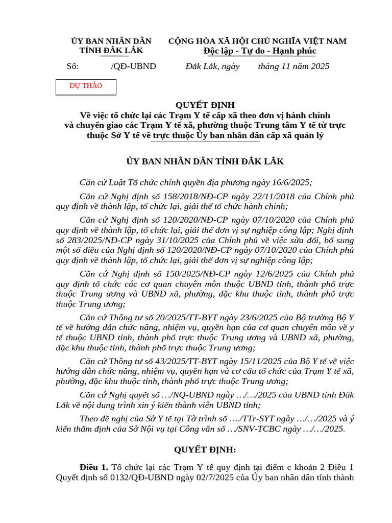 3. Duthao QDtochuclaivàchuyengiaoTYT (102 Tram y Te)-24!11!2025 | PDF