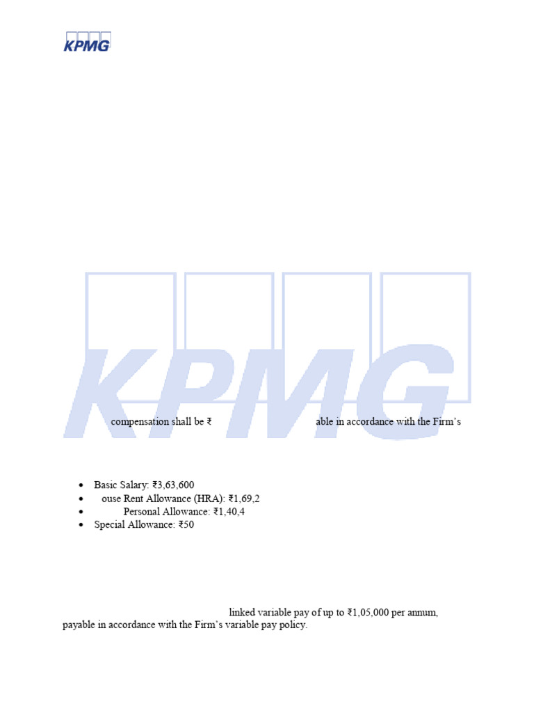 KPMG India Advisory Executive Offer Letter | PDF | Indemnity | Breach ...
