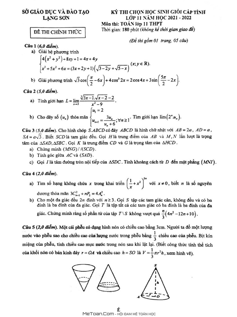 De Thi HSG Cap Tinh Toan 11 Nam 2021 2022 So GD DT Lang Son | PDF