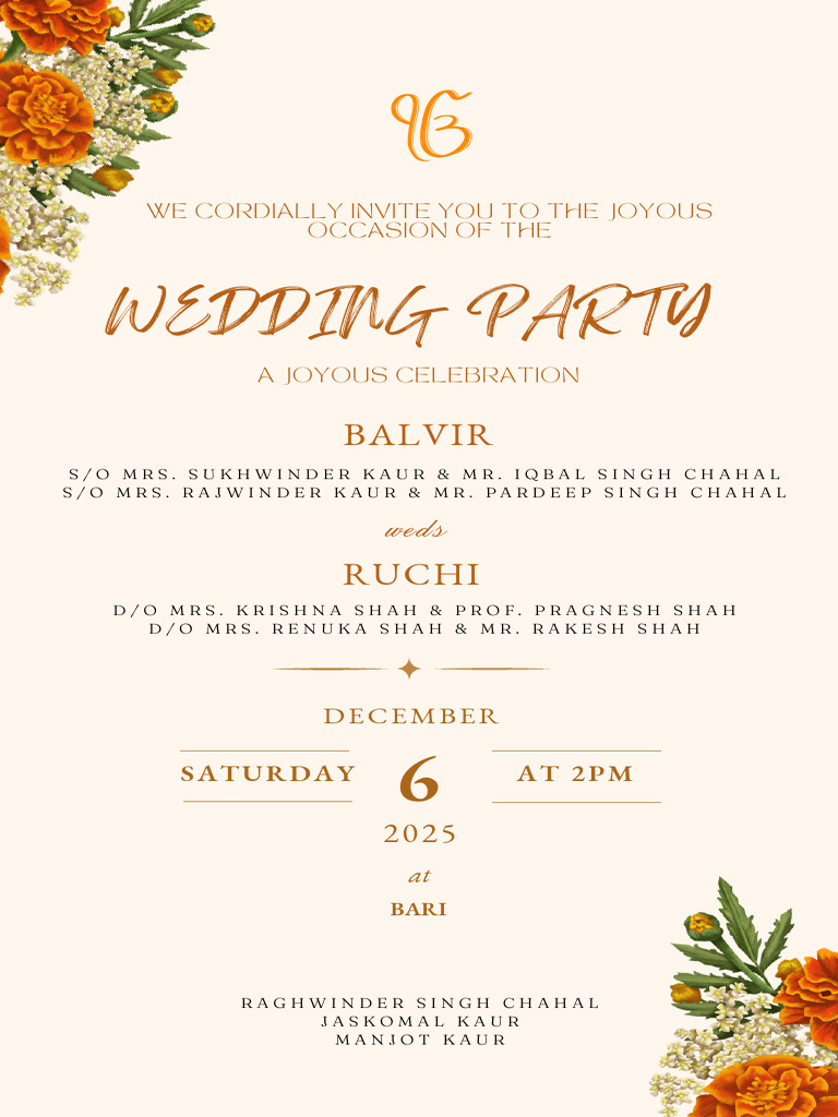 Balvir and Raghwinder Wedding Invitation | PDF