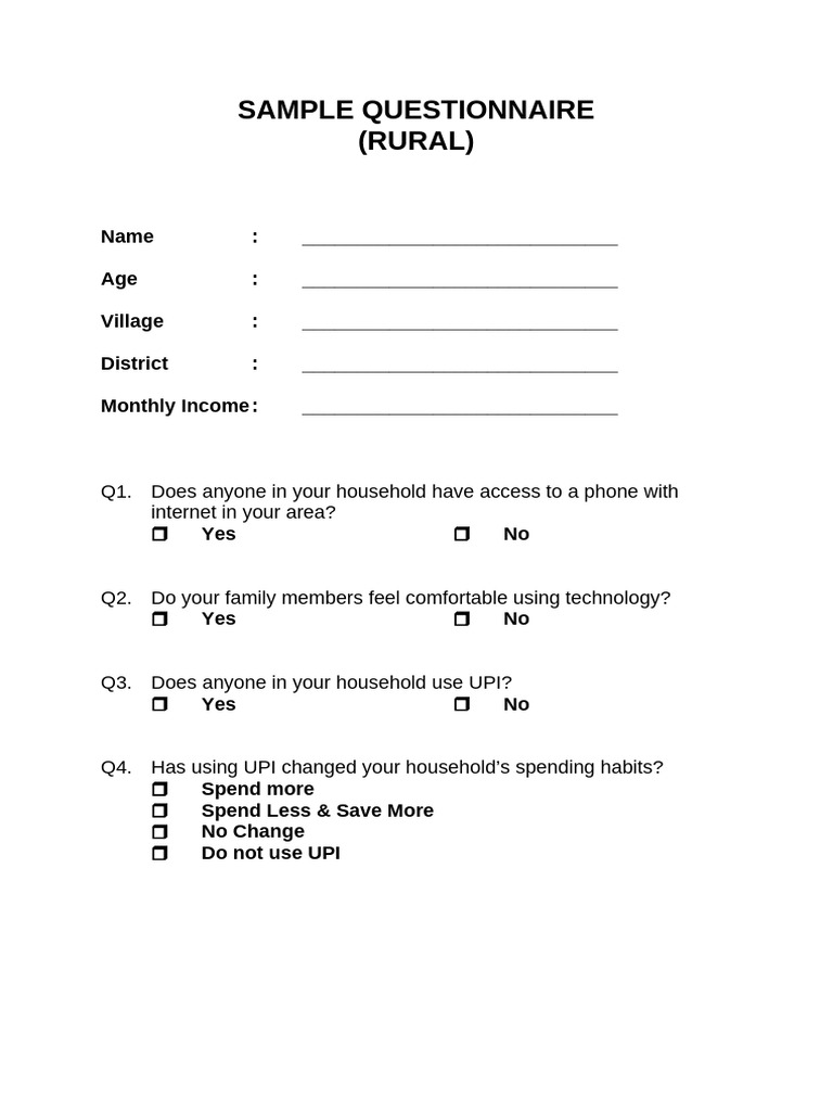 SAMPLE QUESTIONNAIRE | PDF