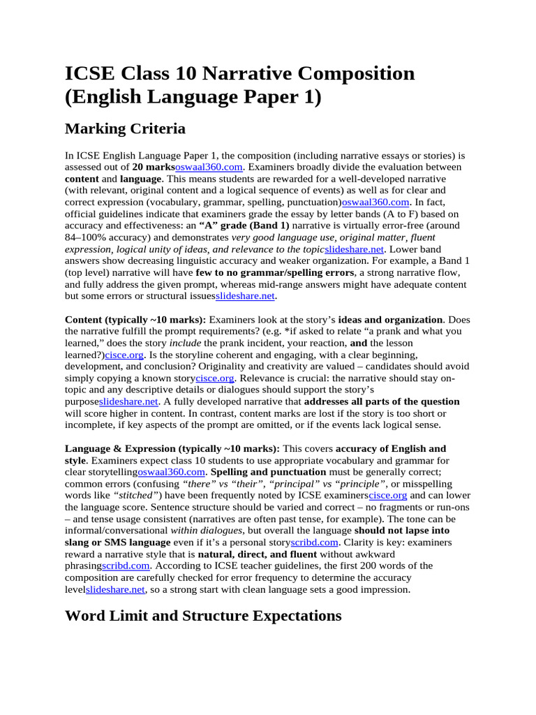 ICSE Class 10 Narrative Essay Guide | PDF | Narrative | Essays
