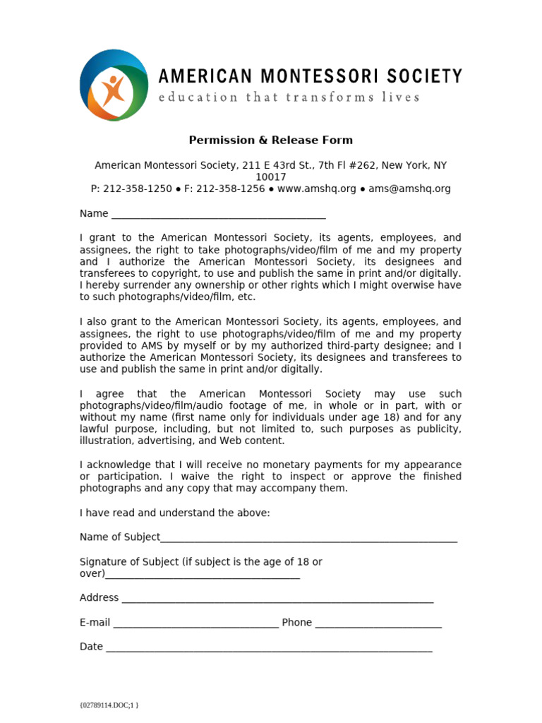 Consent Form Individual Permission Release Form 02789114 05 22 4 | PDF