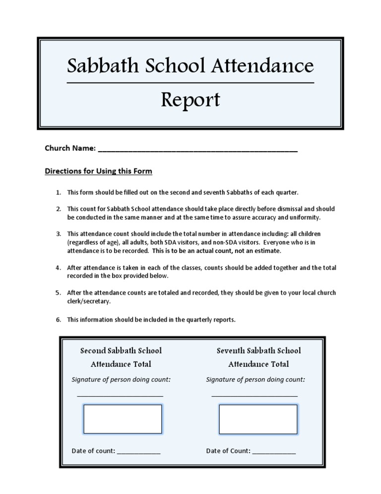 Attendance Sabbath School Form | PDF