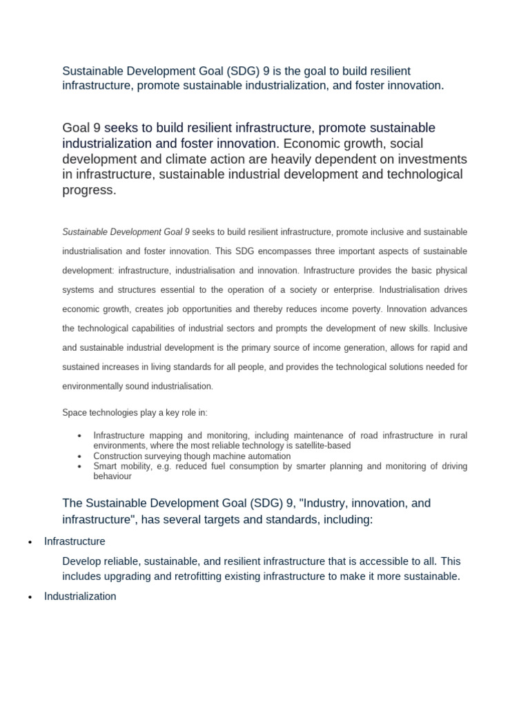 SDG 9: Infrastructure, Industry, Innovation | PDF | Infrastructure ...